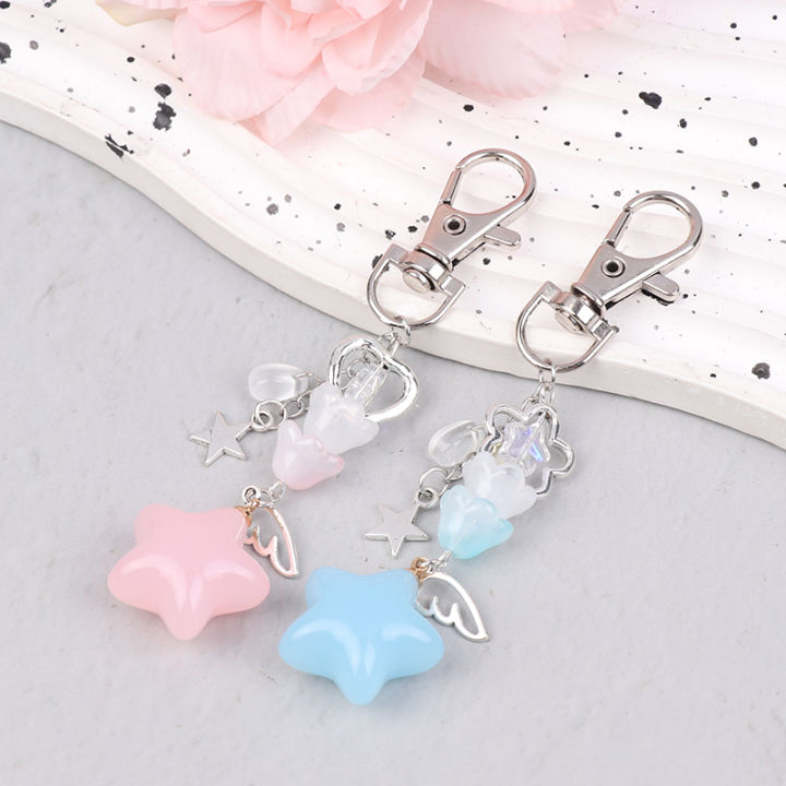 Retro Cute Jelly Star Charm Keychain Handmade Pink And Blue Y2K ...