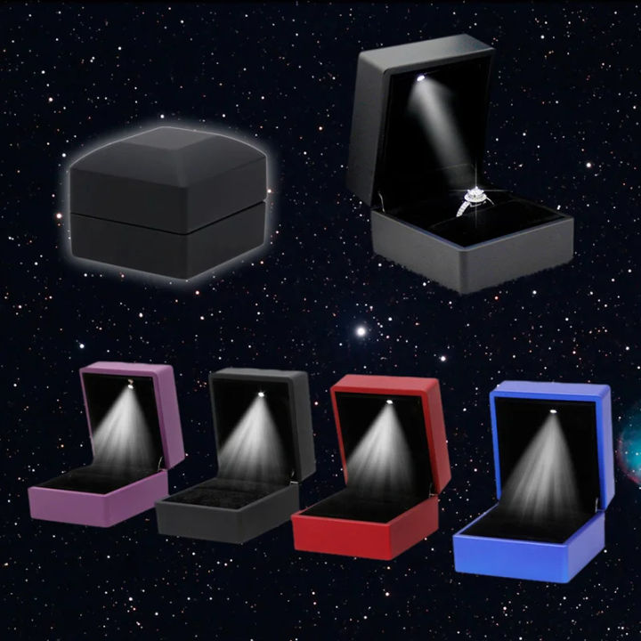 Eldorado Diamond Ring Box White LED Light Velvet Jewelry Gift Wedding Proposal Engagement | Daraz.pk