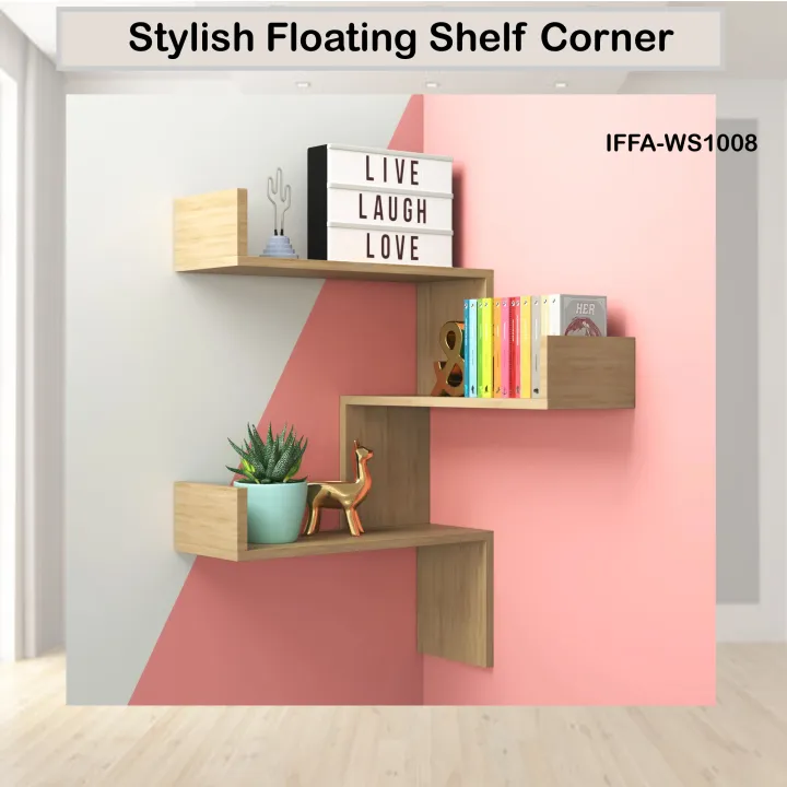 Stylish Floating Shelf Corner Bookshelf Decorative Wide Shelving ...