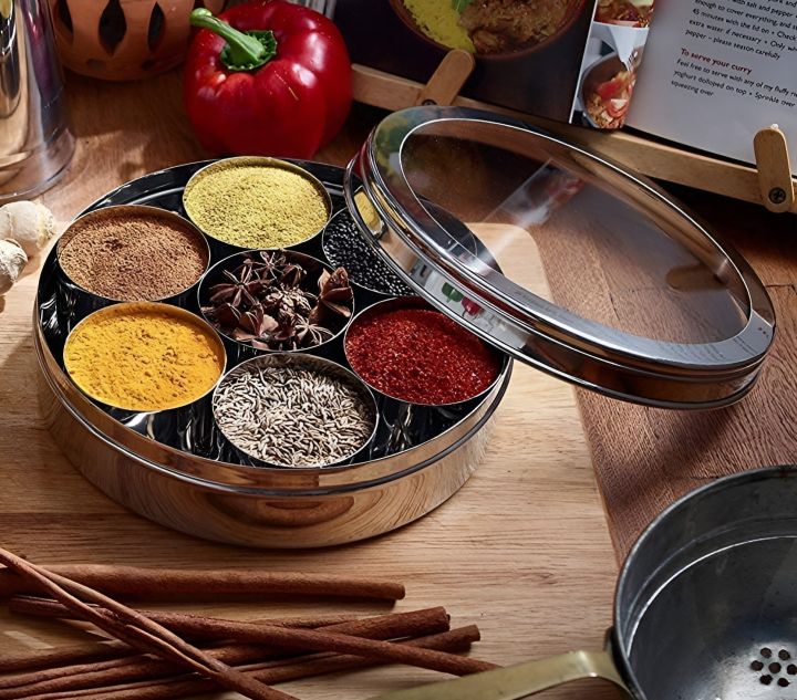 7 Partitions Large Spices Storage Box Container with Acrylic Glass Lid ...