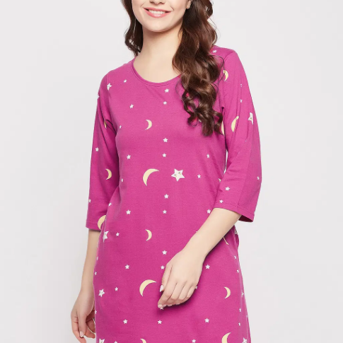 Star & Moon Print Long Sleep Tee in Violet - 100% Cotton | Daraz.pk