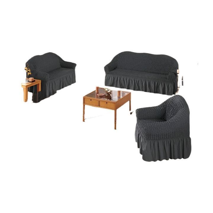 Fluffy Bubble Fabric Sofa Cover - Dull Black - Cover for 3+1+1 Seater ...