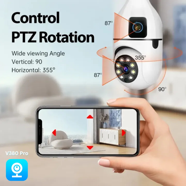 Bulb WIFI Dual 2 Lens Camera | WIFI Smart Camera V380 Pro – HD View ...