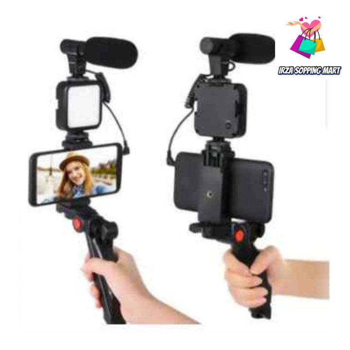 Vlogging Video Making Kit For Mobile Phones - Model AY-49 - Tripod Kit With Microphone And Light ...