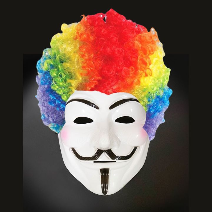 Clown Wig & Joker Mask Set – Multicolor Curly Wig with Hard Plastic ...