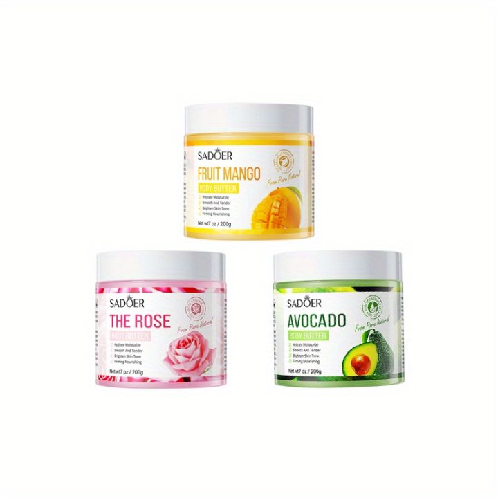 Sadoer Exfoliating Body Butter Cream Lotion Avocado/Mango/Rose 200gm ...