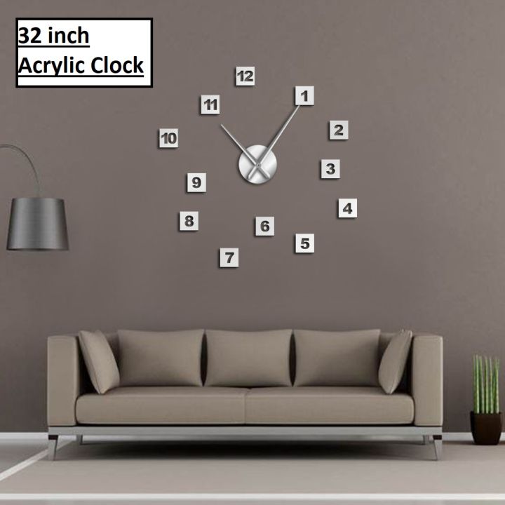 Modern DIY Acrylic Mirror Effect 32 Inch Wall Clock 3D Big Size ...