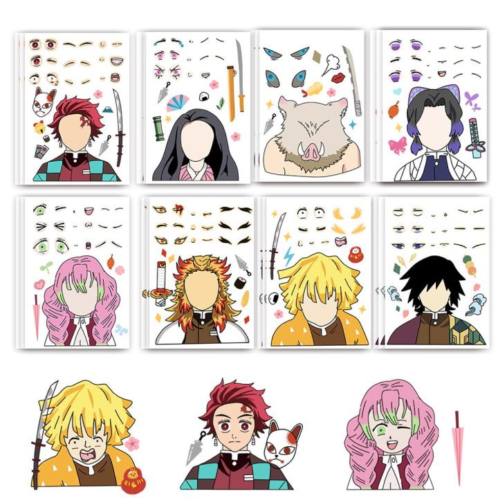 8 Sheets Demon Slayer Puzzle Stickers Anime Cartoon Kids DIY Make A ...