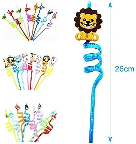 Animal Theme Reusable Colorful Smoothie Drinking Straws Set of - 4 ...