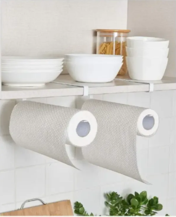 Paper Roll Hanger Underneath Cabinet Rack Holder Over The Door Kitchen ...