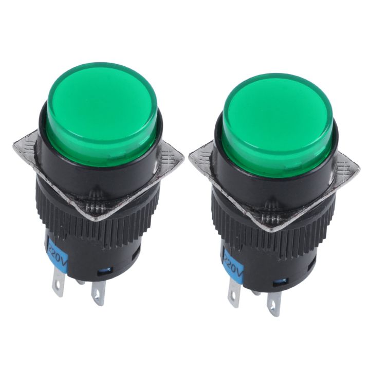 2X AC 250V 5A SPDT 1NO 1NC 5 Pins Latching Green Push Button Switch W ...