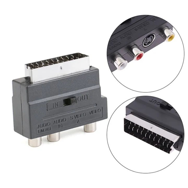 21Pin Scart Adaptor AV Block To RCA Phono Composite S-Video Scart ...