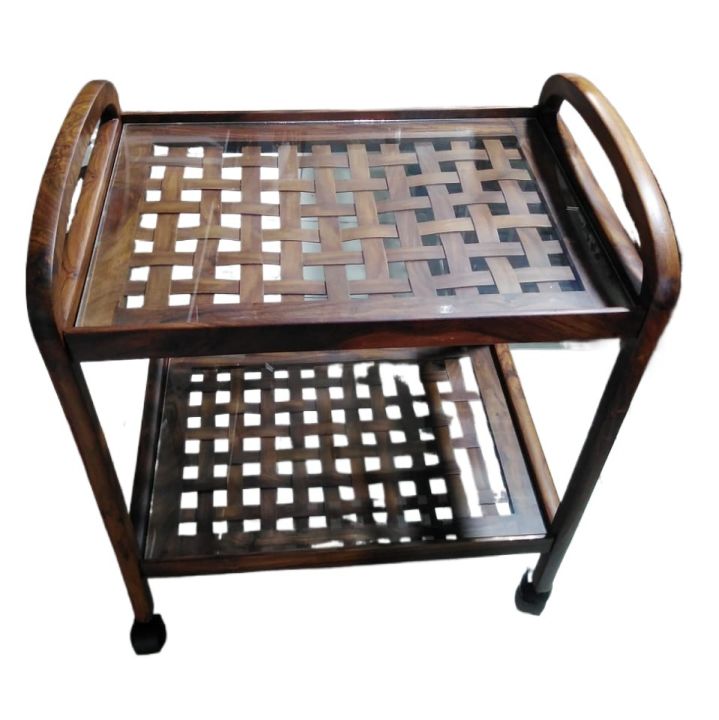 Double Shelf Premium Antique Wooden Tea Trolley Double Shelf Folding ...
