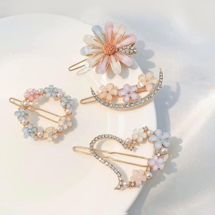 Pack of 4 Korean Flower Pearl Hair Clip For Girls | Daraz.pk