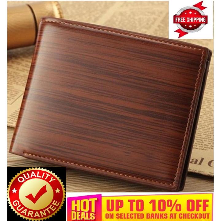 Wood Texture Retro Man Smooth Leather Wallets Male Purse Card Holders ...