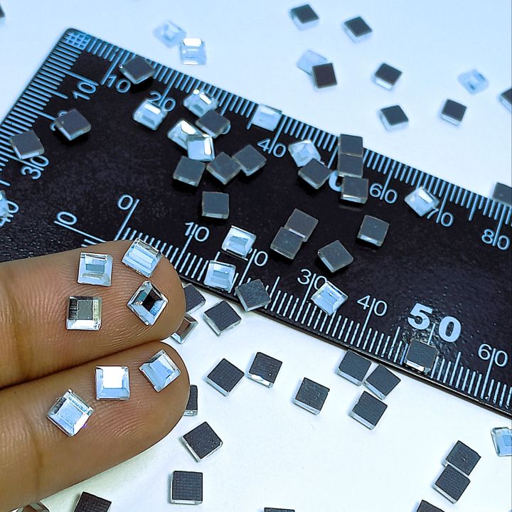 Pack of 50Pcs, White Rhinestones - Glass Beads, Sticky Hot-fix Flat Back, Heat-Activated ...