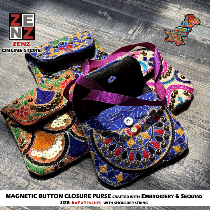 Sindhi Traditional Embroidered Wallet Purse for Women, Multicolor, Handmade Zenz Design | Daraz.pk