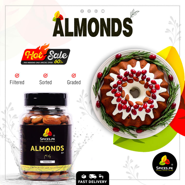 American Almonds (Badaam) 150g Pack - Spices Pk Organic A+ Grade Raw ...