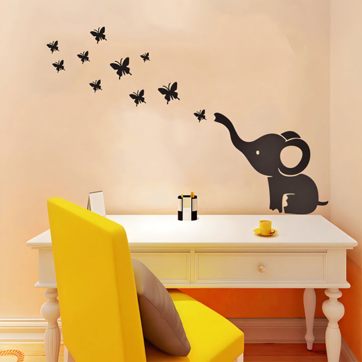 Baby Elephant And Butterfly Tree Wall Sticker For Kids Baby Room Home ...