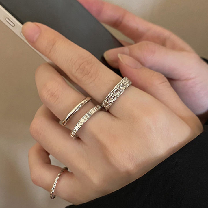 3PCS Fashion Vintage Punk Adjustable Finger Rings Silver Color Opening Ring BE | Daraz.pk