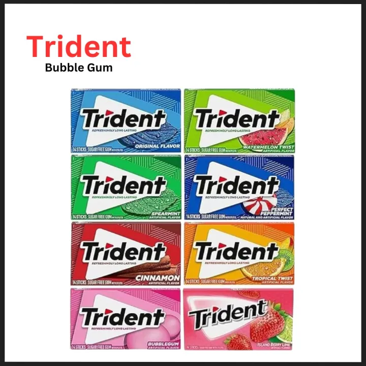 Trident Bubble Gum All Flavors | Cinnamon, Spearmint, Wintergreen ...
