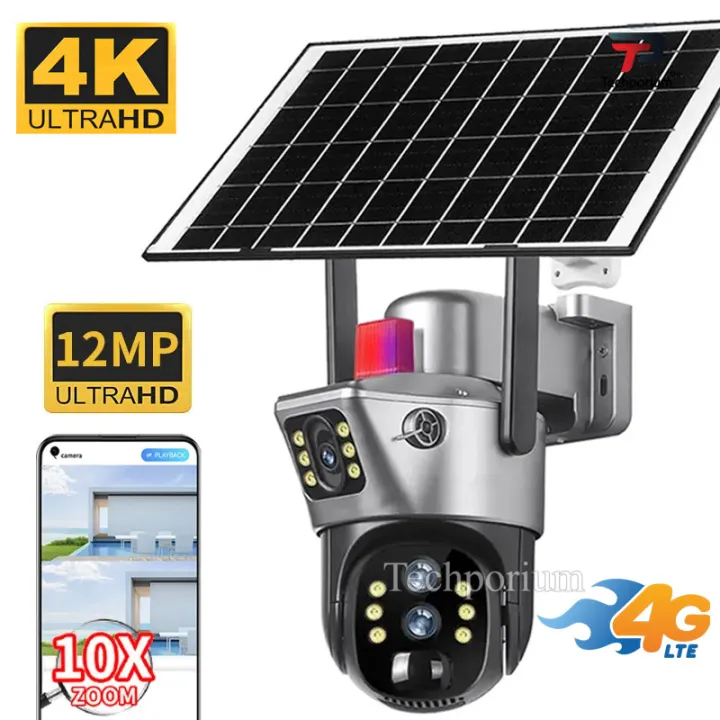 Dual Lens 4G Smart Solar Security Camera 12MP Ultra HD Outdoor IP CCTV ...
