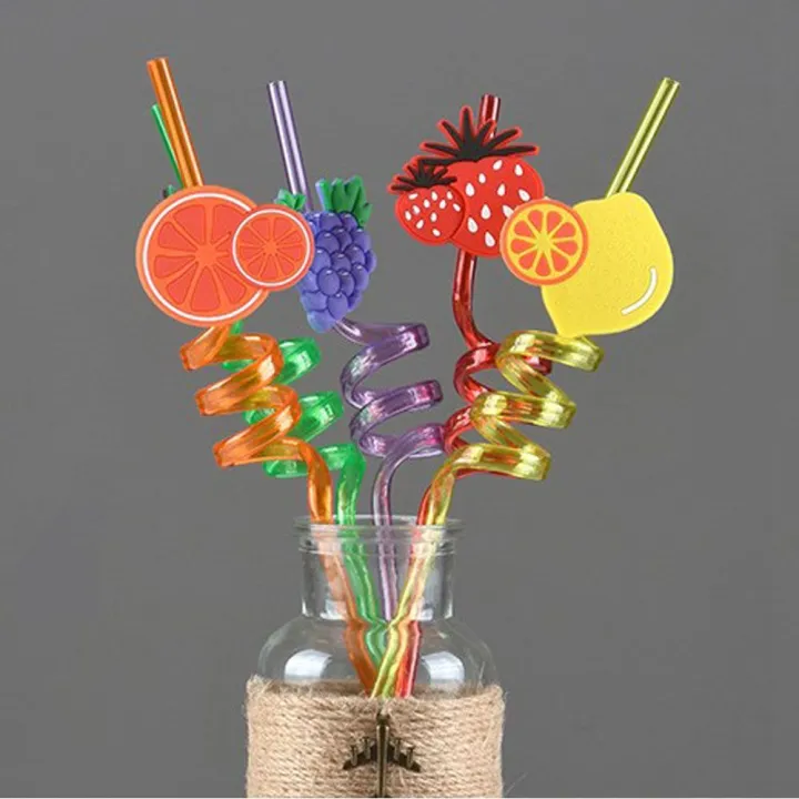 1/5pcs Fun Kids Drinking Decor Temporaty Straw Cartoon Pattern Fruit ...