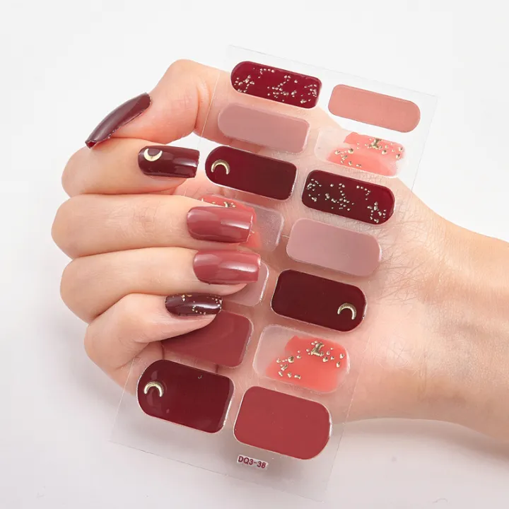 Gel Nail Strips Patch Sliders Flowers Gradient Color Adhesive Full ...