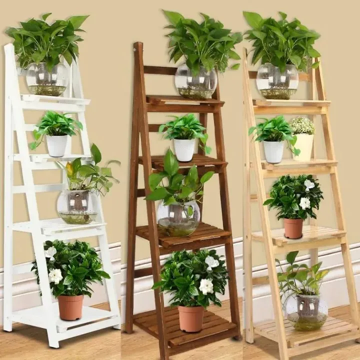 Decorative Wooden Ladder space saving folding rack - 4 Tier Wooden ...