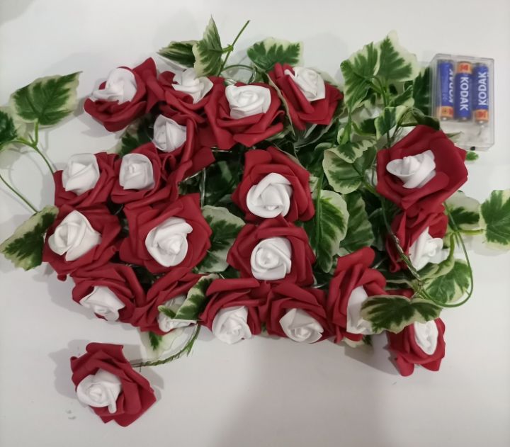 Red and White Led roses with leaf string fairy light - Fairy Rose ...
