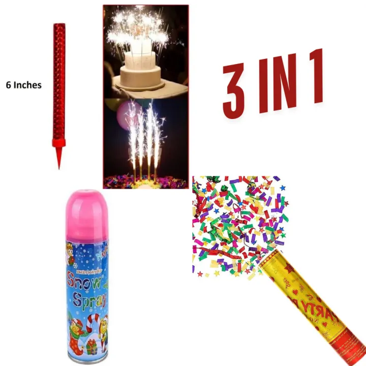 Pack Of 3 , Party Popper, Fire Candle, Snow Spray For Birthday ...