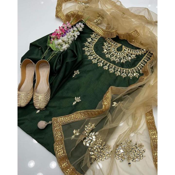 New fancy arrival collection Kataan mirror work shirt along net mirror ...