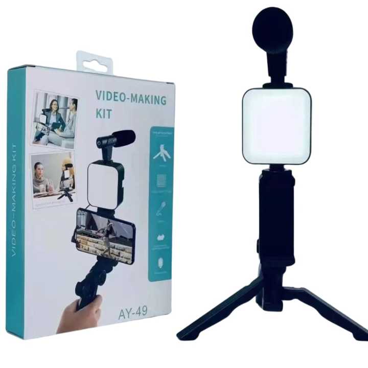 Video Vlogging Kit AY-49 | Tripod Stand, LED Light, Microphone, Remote, Phone Holder for ...