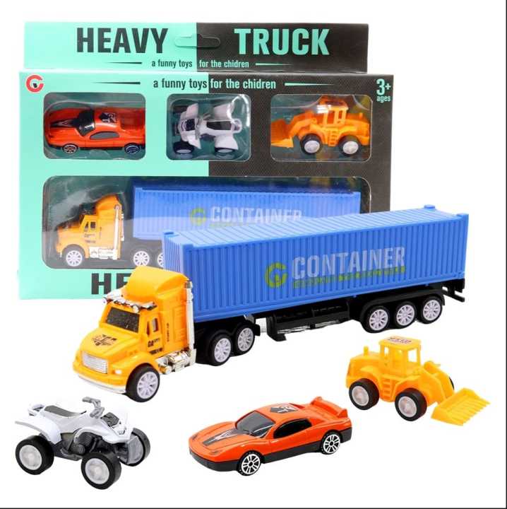 4pc Friction Container Truck with Vehicles Toy Set For kids | Daraz.pk