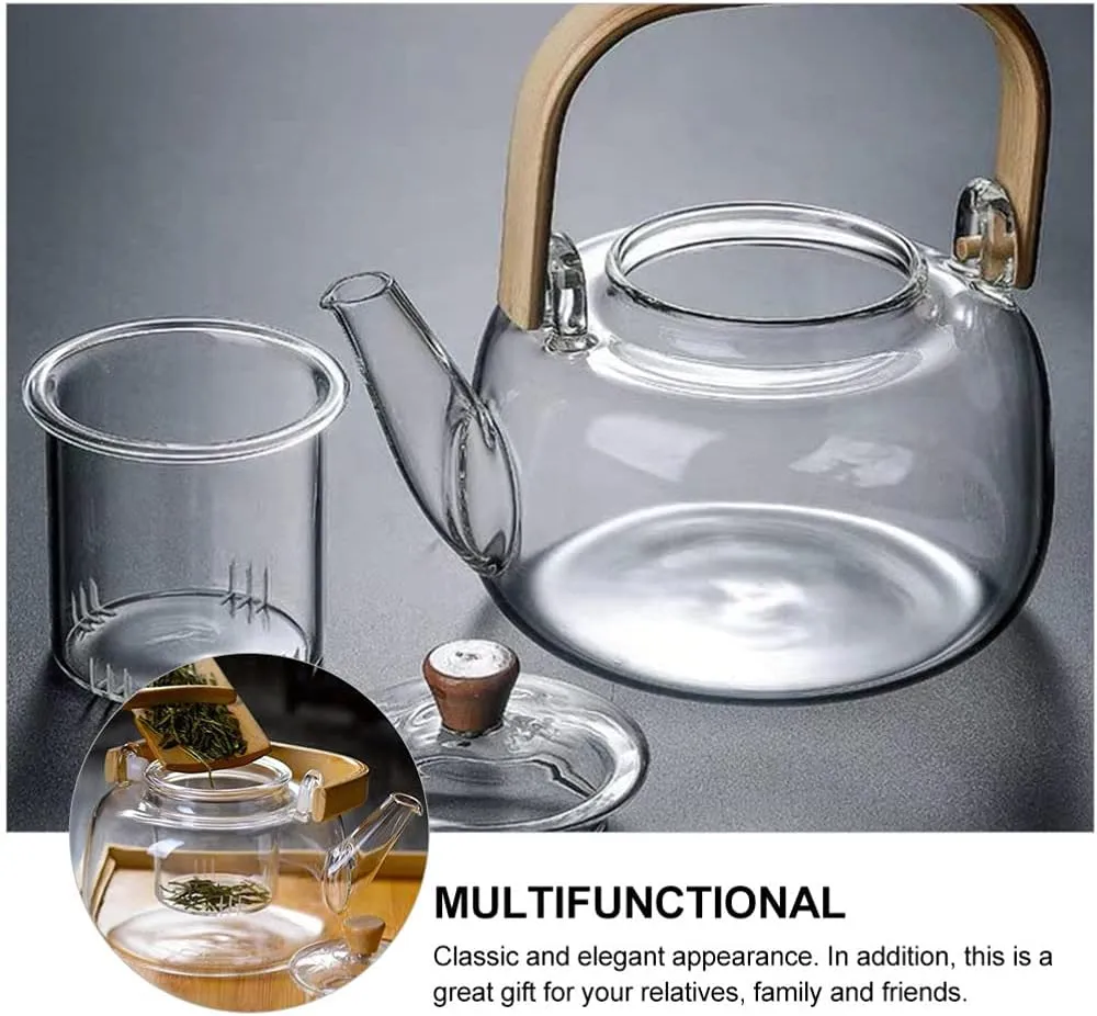 Techmanistan 1000ml Glass Tea Kettle with Glass Filter & Wooden Handle ...