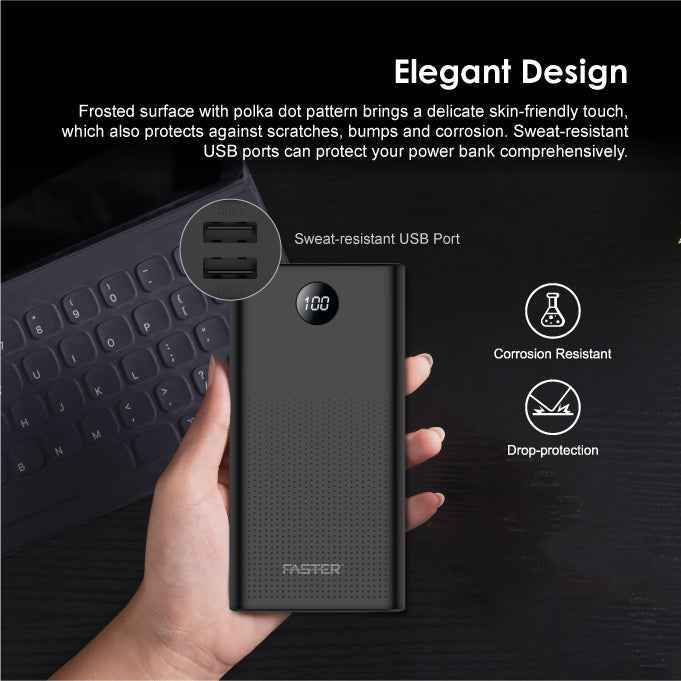 FASTER PD-30 Qualcomm QC 3.0 Power Bank 30000 mAh 22.5W with LED Display | Daraz.pk