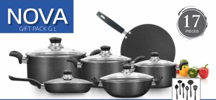 NOVA GIFT PACK SET Aluminium Non Stick Cookware Set NEW VERSION - 17 ...