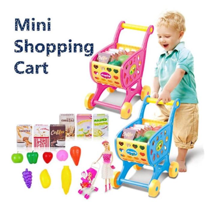 Shopping Cart Trolley Set with Plastic Vegetables and Fruits Role Play ...