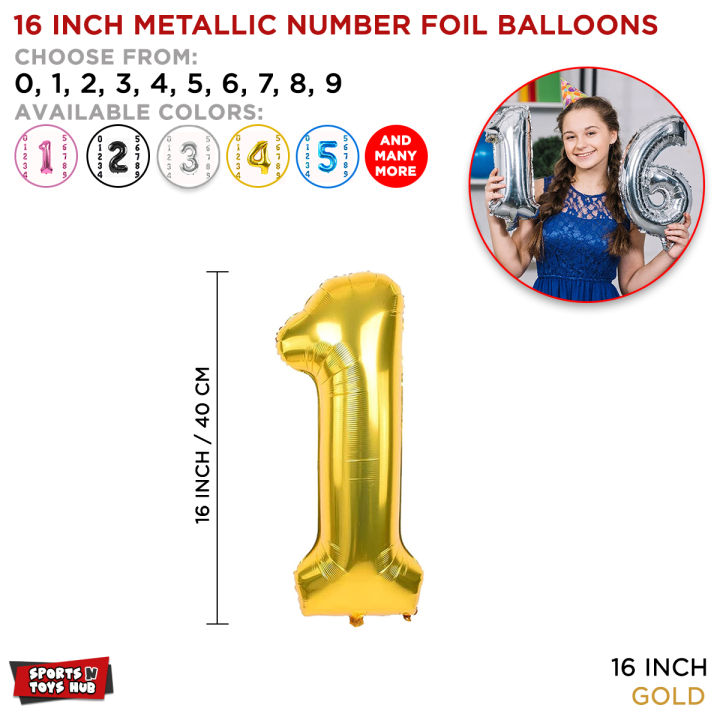Number Foil Balloon 16" Inch Customise Metallic Gold, Silver, Black 0 1 ...