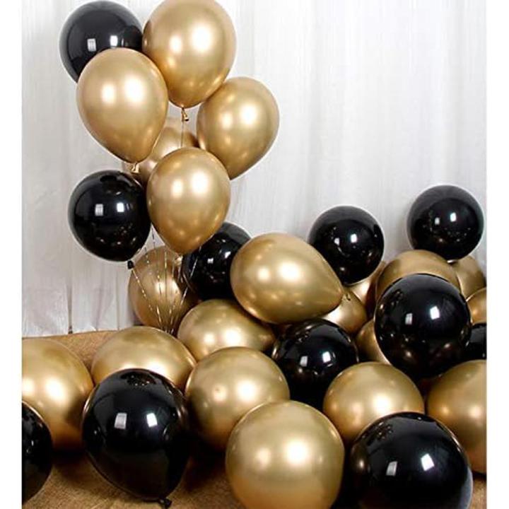 Pack of 20,10 Black and 10 Gold Metallic Chrome Shiny Balloons Large 14 ...