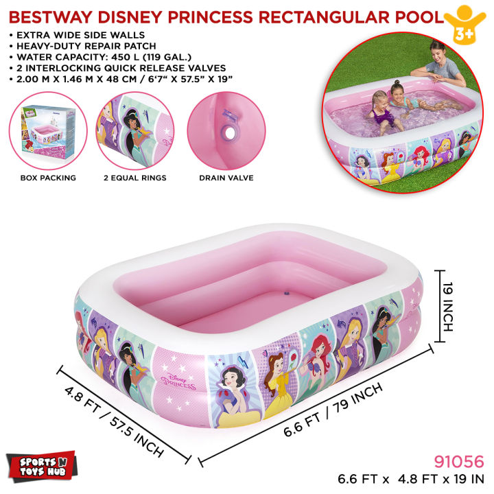 Bestway Disney Princess Inflatable Family Pool 6.6 Ft Length 4.8 Fit ...