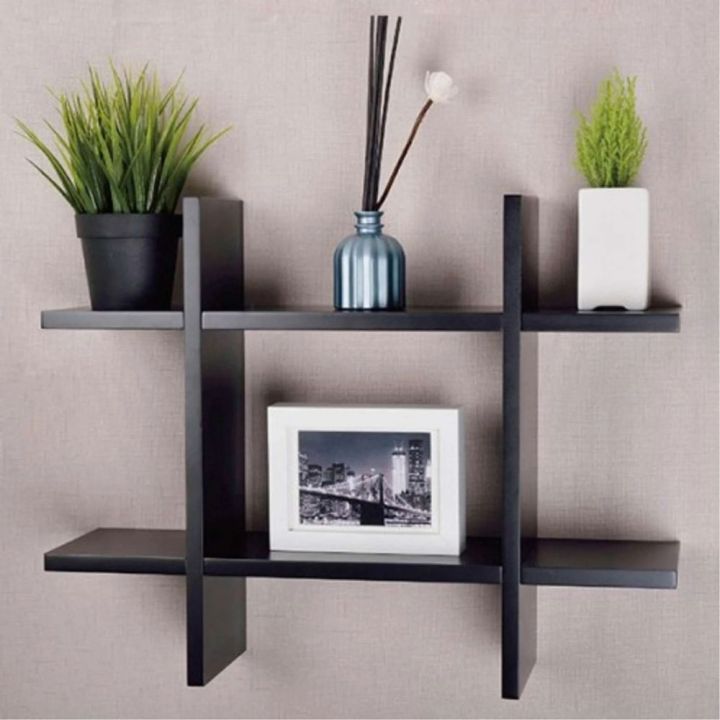 2-Tier Square Wooden Display Shelf for Wall Decore, Wall Unit Rack ...