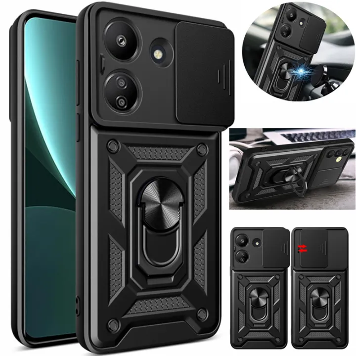 For Xiaomi Redmi 13C 4G Case Car Magnetic Ring Holder Armor Back Cover ...
