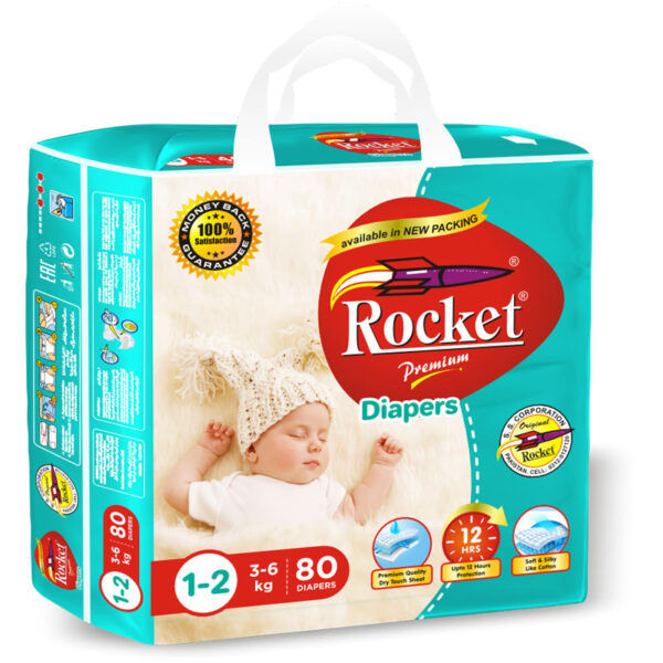 Rocket Premium Diapers Jumbo Pack Size 1-2 Small (3-6KG), 80 Count ...