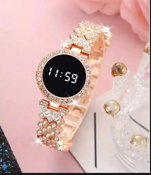Full Diamond Touch Screen LED Watch Steel Chain with Diamonds Ladies ...