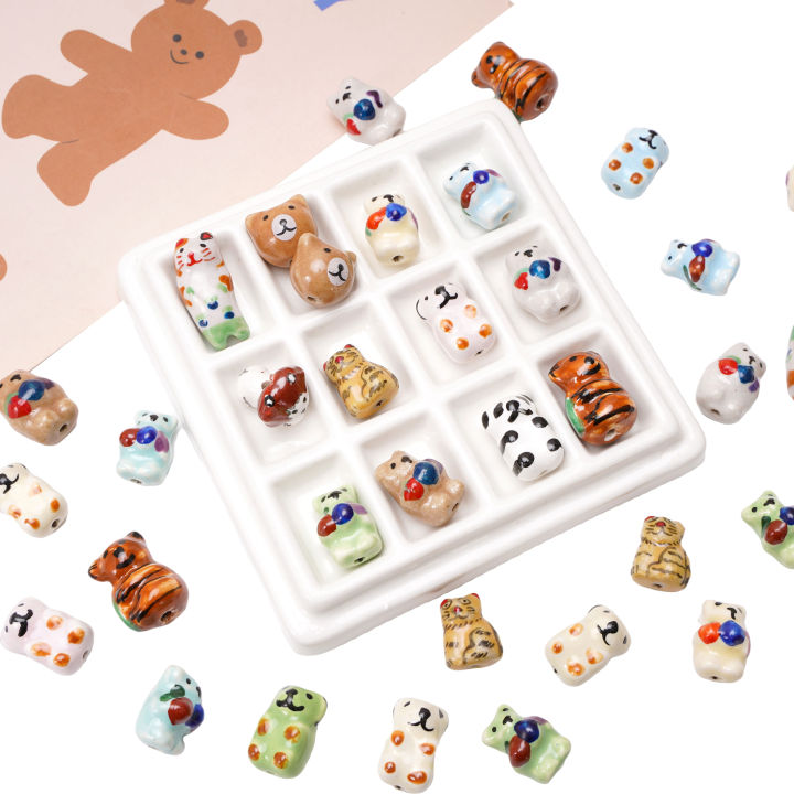 Ceramic Hand Painted Beads/Little Fish Cat/Lion/Bear For DIY Bracelets ...