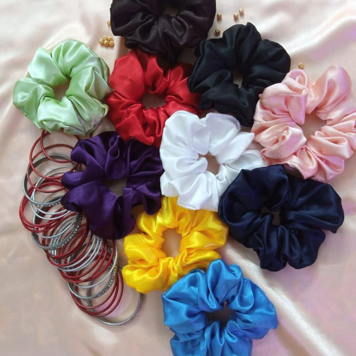 Pack of 3 | 6 | 9 | 12 Trending Plain Multi Color Scrunchies for girls ...