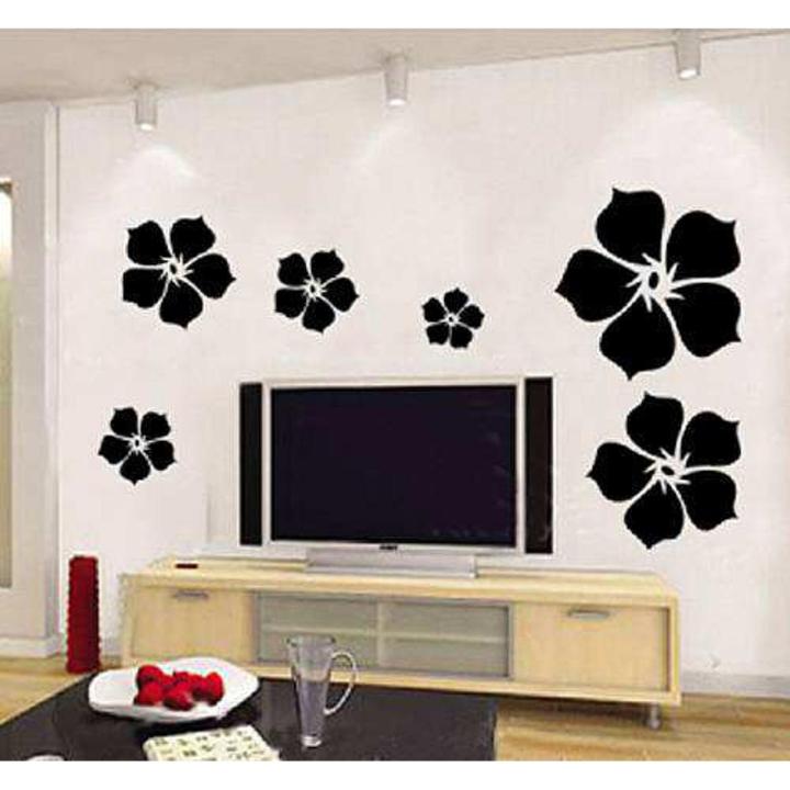 Black Flower Wall decal Stickers (6 Flowers 6" to 15") More Colors ...