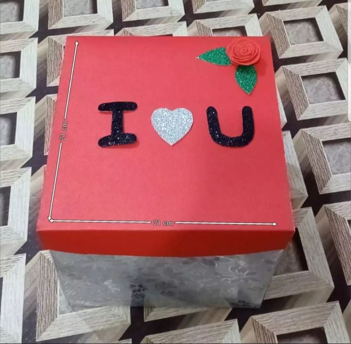 3 Layers Simple Surprise Box ( I U ) / Only Box (Red & Silver ...