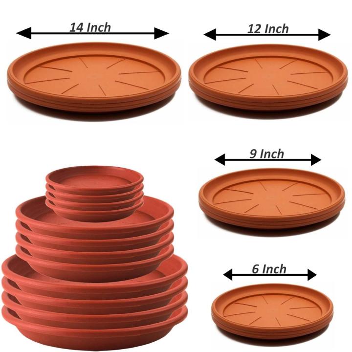 Pack of 3 Plastic Pot Trays Bottom Trays Terra Cotta High Quality Round ...